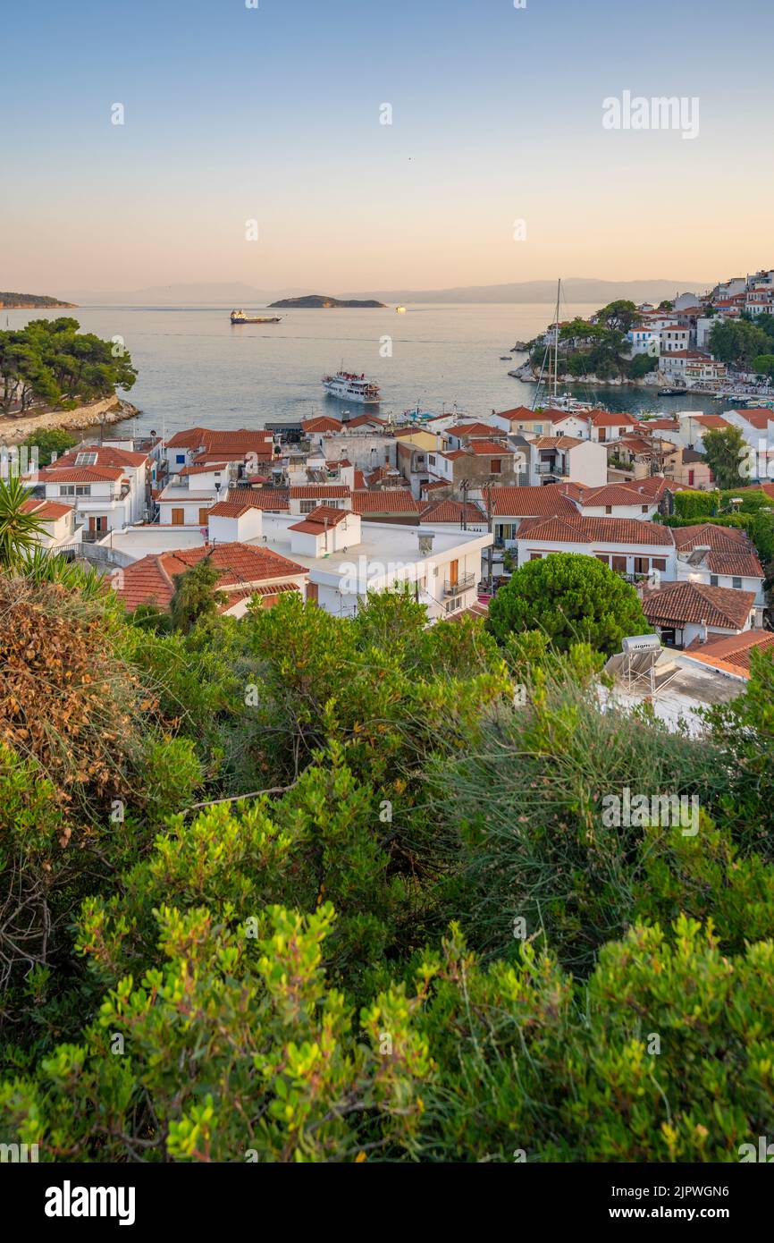 View of Skiathos Town from St Nicholas Church at sunset, Skiathos ...