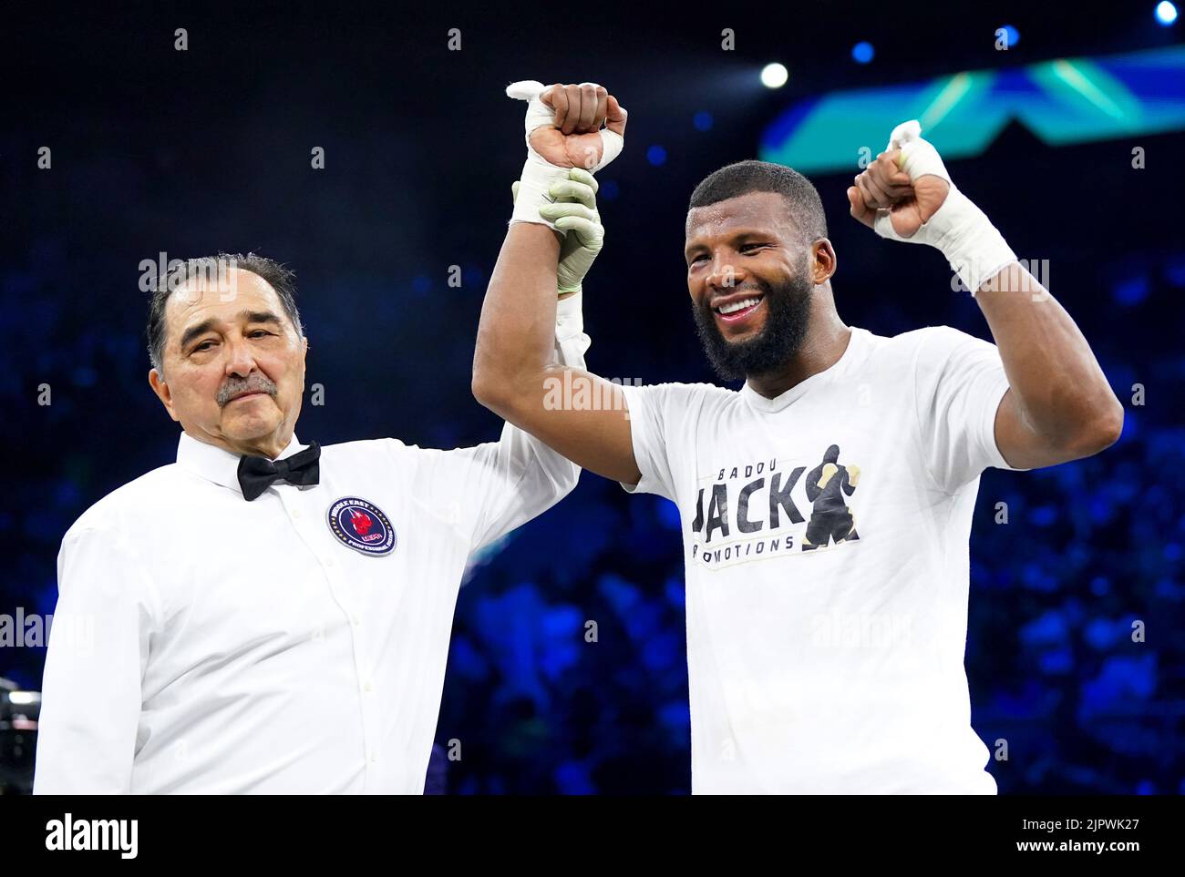 Badou Jack (right) celebrates after winning his Cruiserweight contest ...