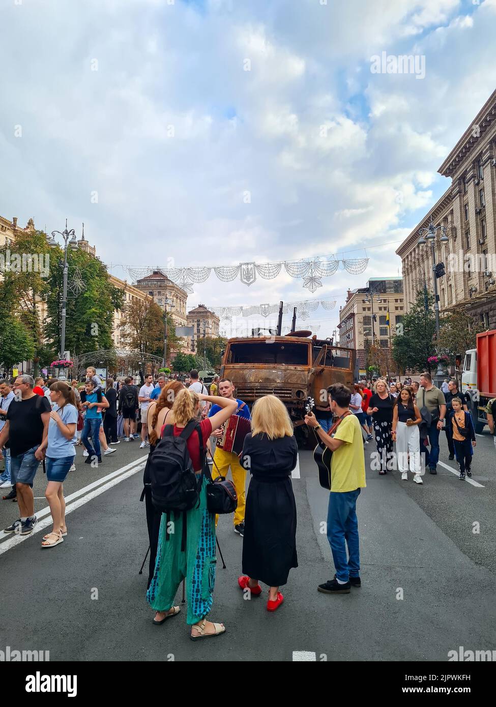 Ukraine, Kyiv, August 2022: Exhibition of Russian military equipment ...