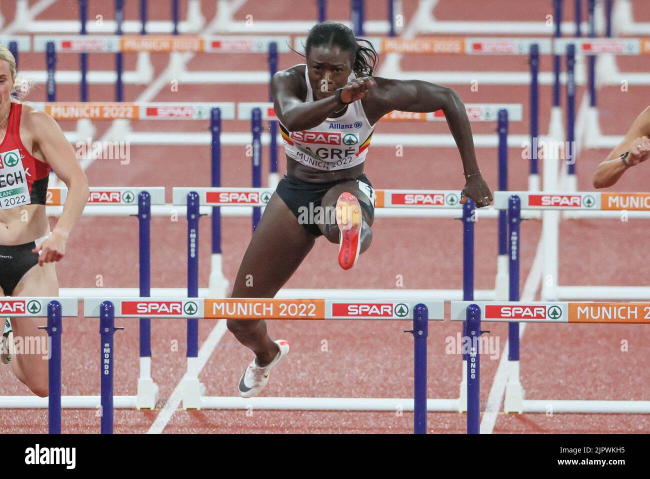 Belgian athlete Anne Zagre in action during the women 100m hurdles, at ...