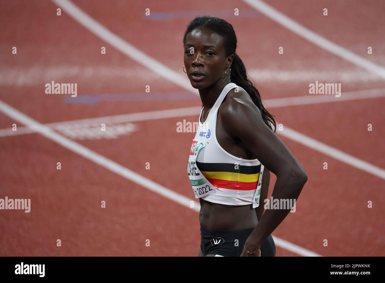 Belgian Anne Zagre reacts after she won her heat at the heats of the ...