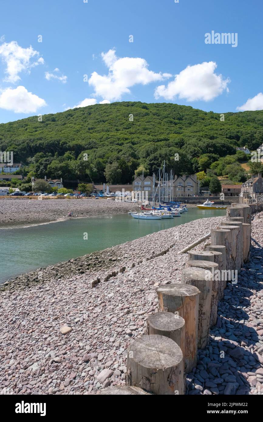 Porlock Weir, UK. Clear sunny day at the little harbour at Porlock Weir ...