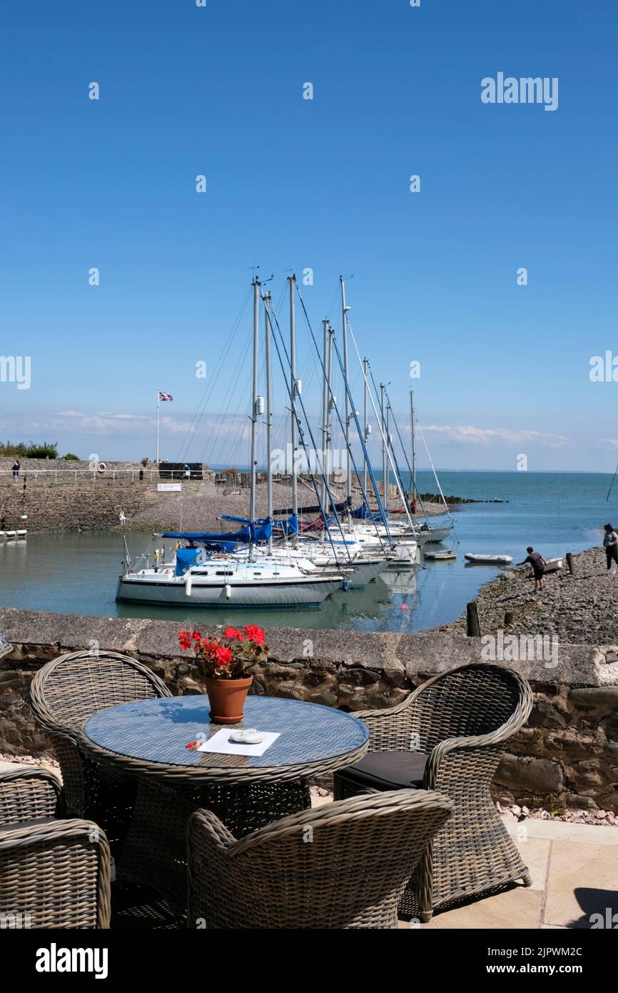 Porlock Weir, UK. Clear sunny day at the little harbour at Porlock Weir ...