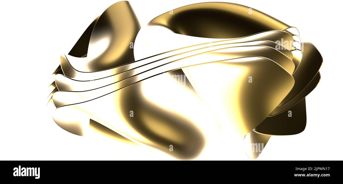 3d render of flying gold cloth isolated on white background. Iridescent ...