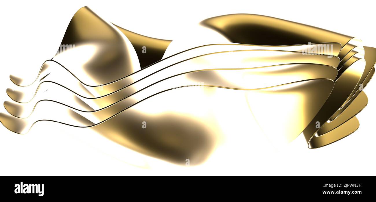 3d render of flying gold cloth isolated on white background. Iridescent ...