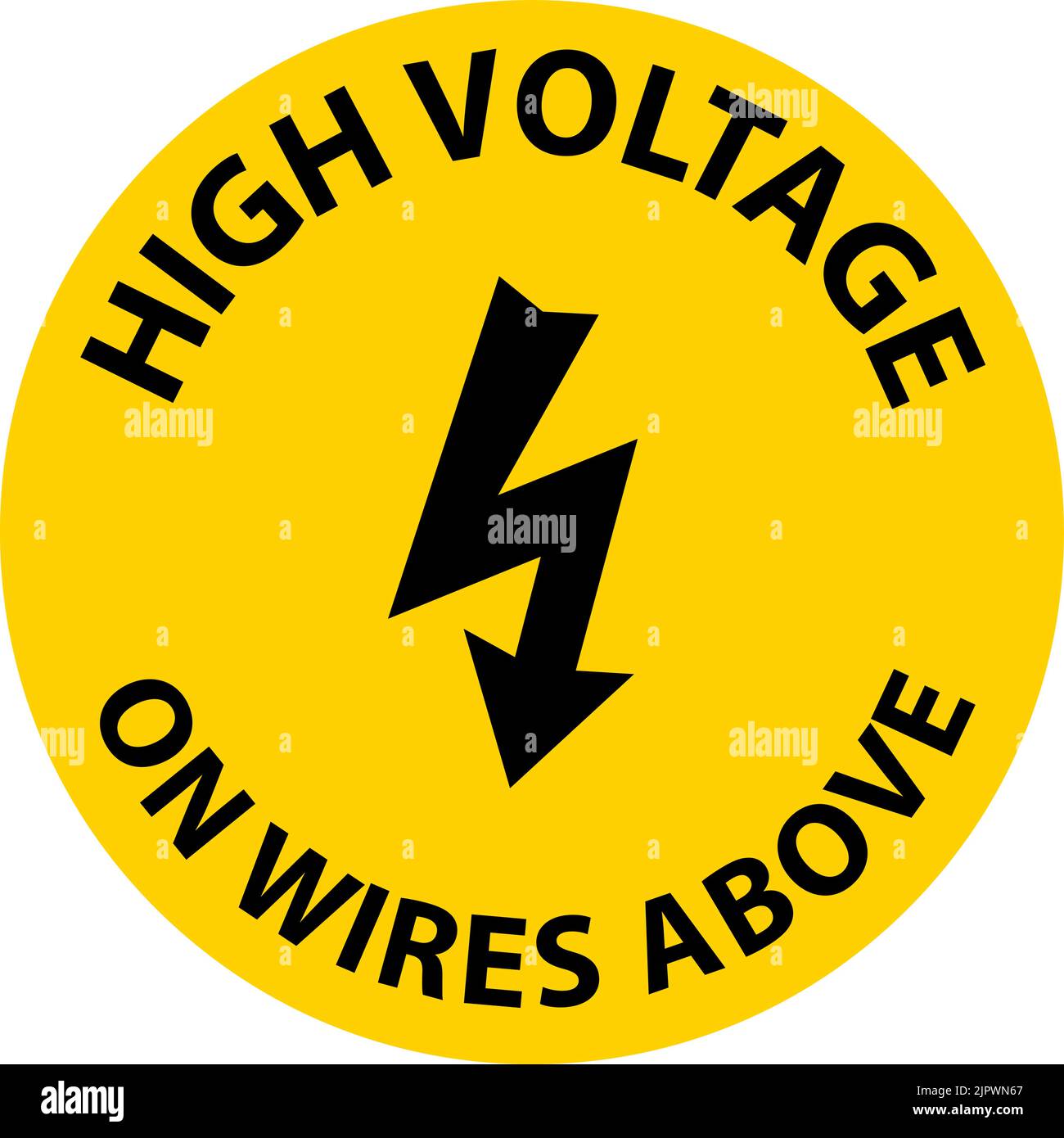 Caution High Voltage On Wires Above Sign On White Background Stock ...
