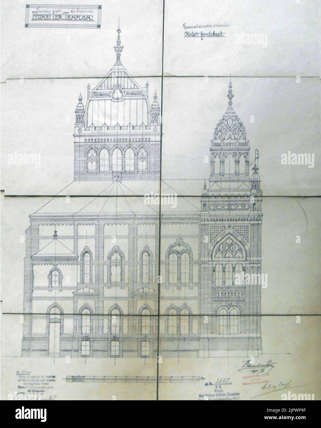 The west view plan of the synagogue in Rijeka - Lipót Baumhorn - 1902 ...