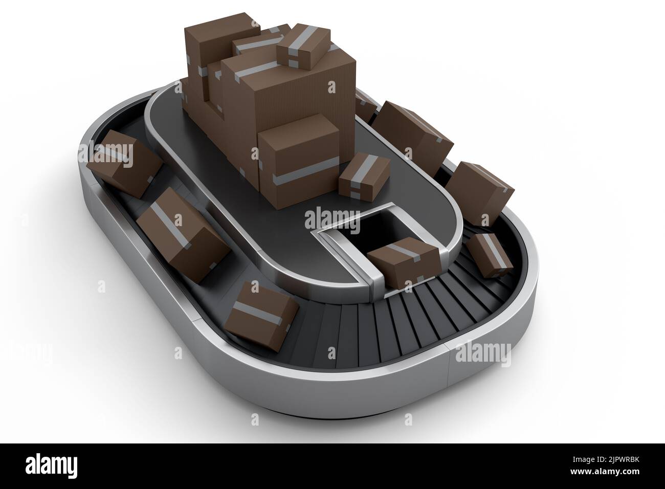 Airport luggage conveyor belt or baggage claim area with cardboard ...