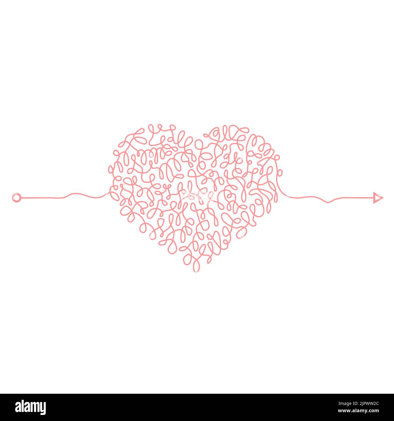 Heart Chaotic Doodle. Thread Clew Knot. Insane Messy Line. Complicated ...