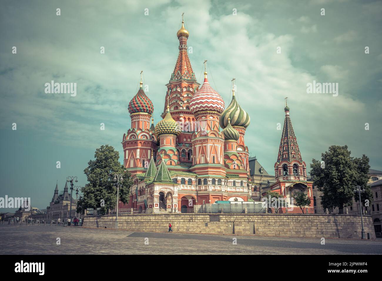 St Basil’s cathedral on Red Square, Moscow, Russia. Vintage style photo ...