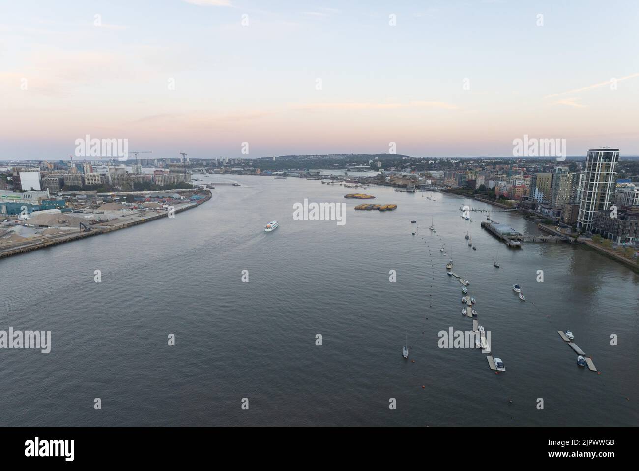 A view from the Emirates Air Line looking down the River Thames in ...