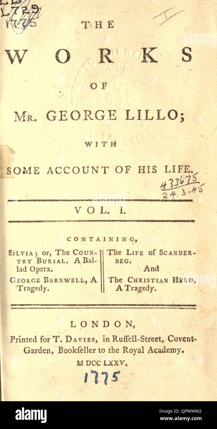 The Works of Mr. George Lillo Stock Photo - Alamy