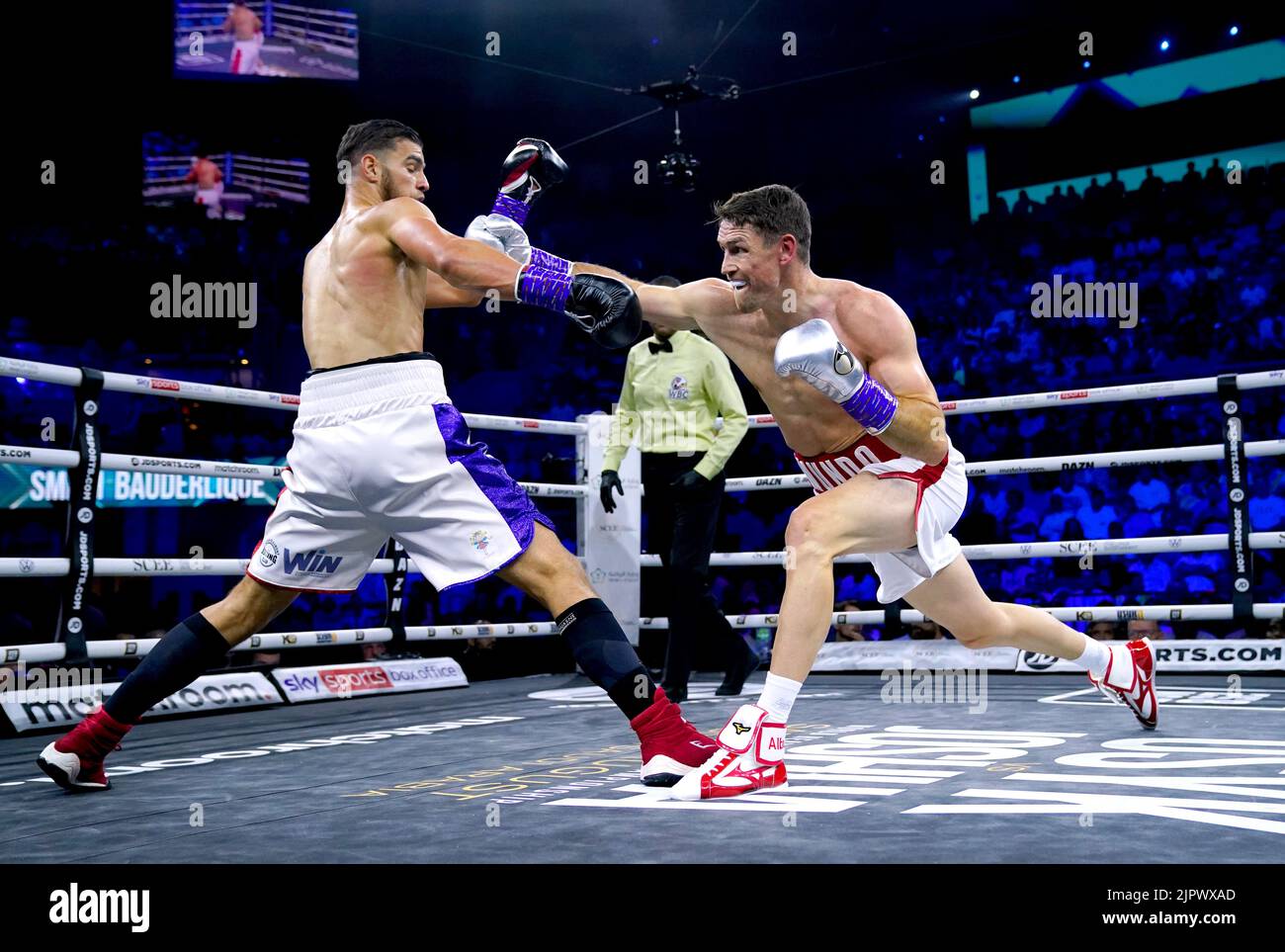 Callum Smith (right) in action against Mathieu Bauderlique during their ...