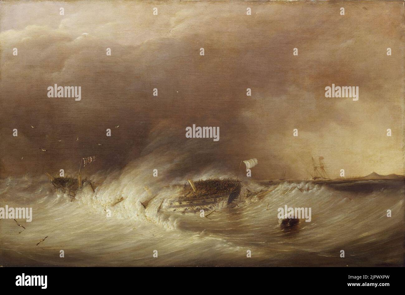 The wreck of HMS Hero in the Texel, 25 December 1811 Stock Photo - Alamy