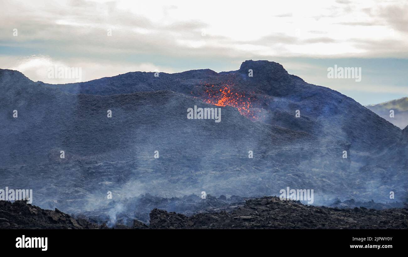 Meradalir Valley, Iceland. 19th August, 2022. Volcanic eruption in the ...
