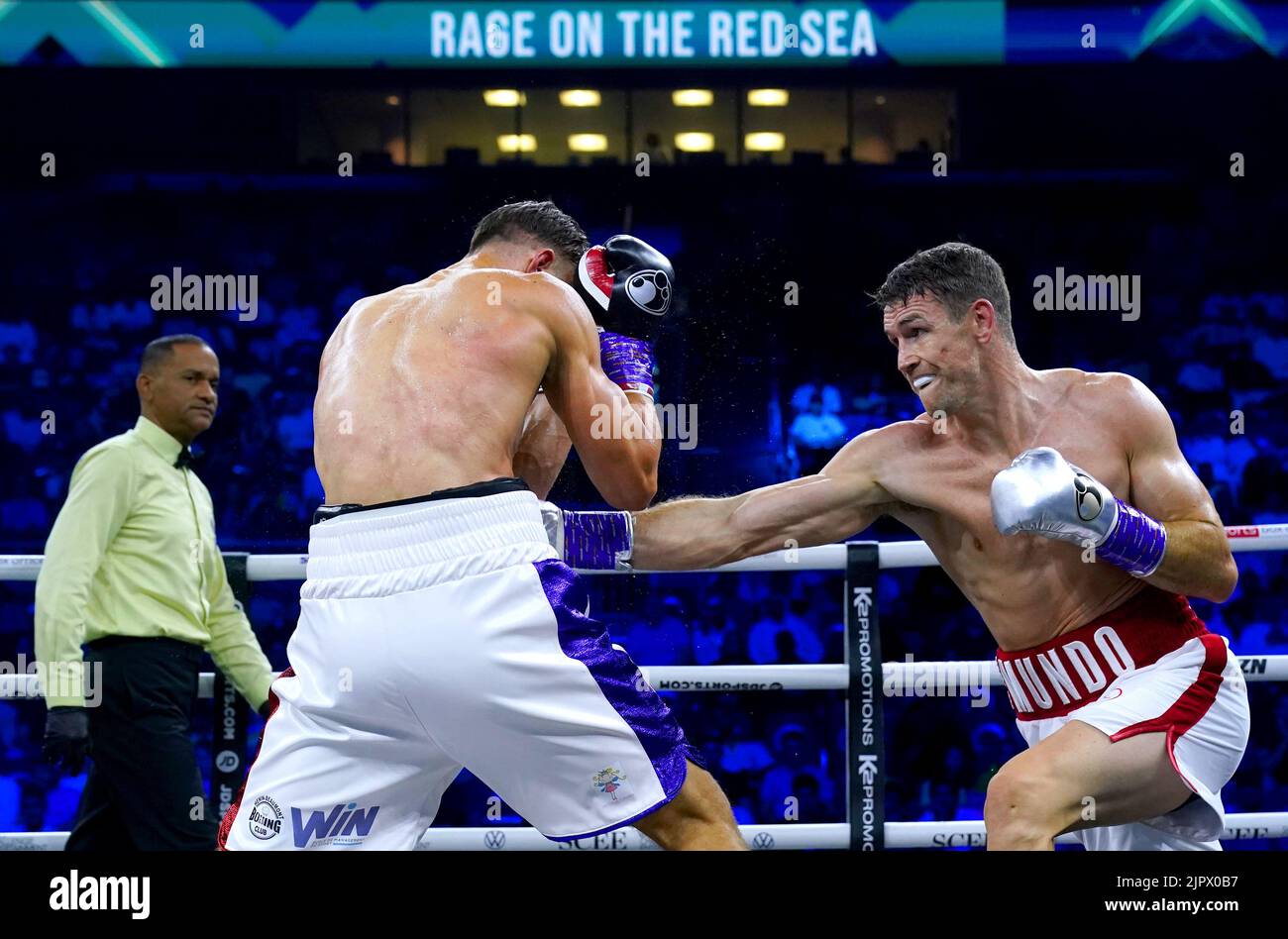 Callum Smith (right) in action against Mathieu Bauderlique during their ...
