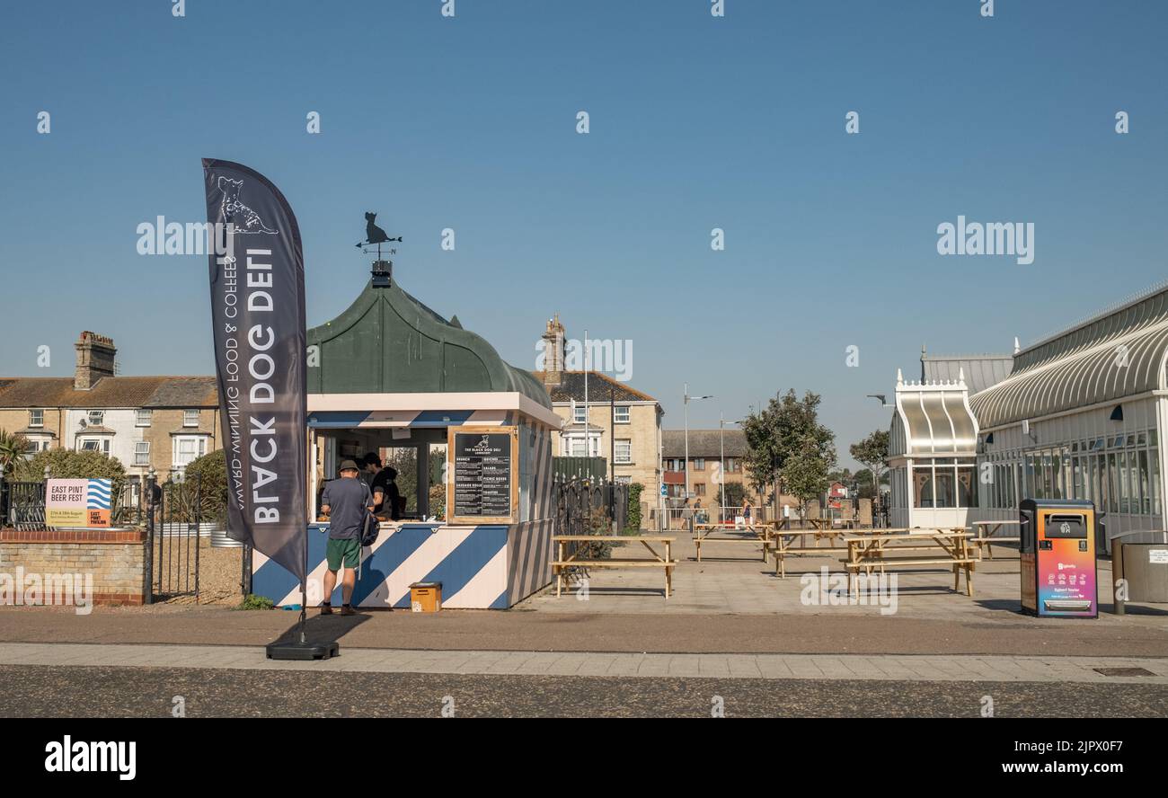 Lowestoft, Suffolk, UK – August 14 2022. Man buying coffee from a pop ...