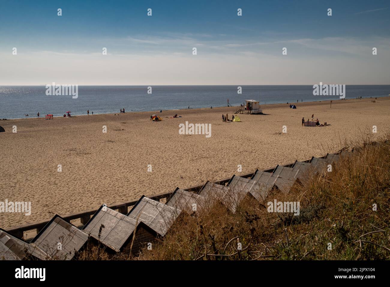 Lowestoft, Suffolk, UK – August 14 2022. View over Lowestoft beach from ...