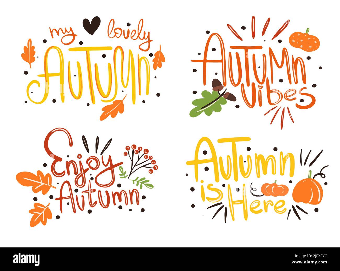 Hello Autumn vector hand drawn lettering design. Fall Welcome banner ...