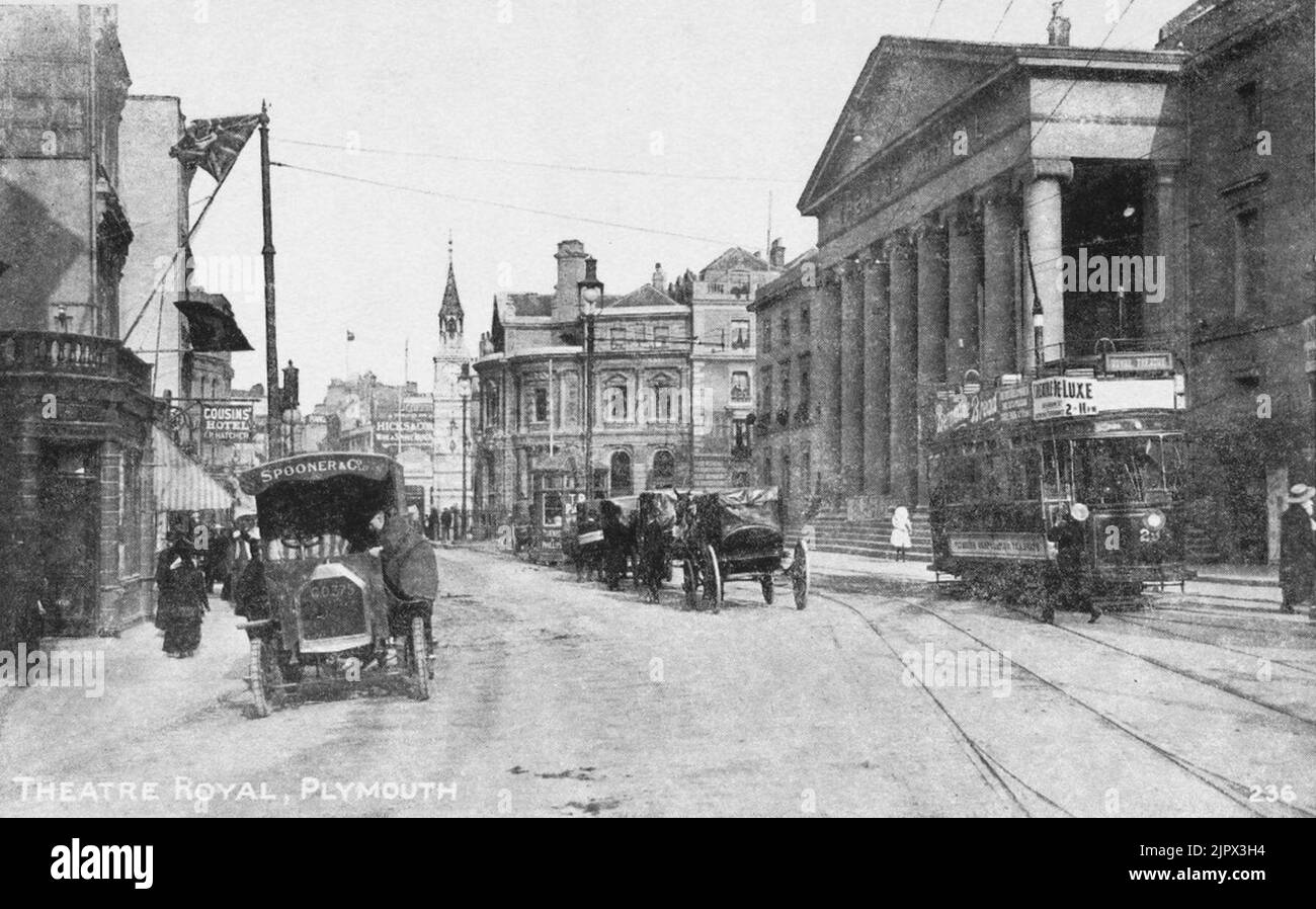 Theatre Royal Plymouth with Spooners truck and Plymouth tram Stock ...