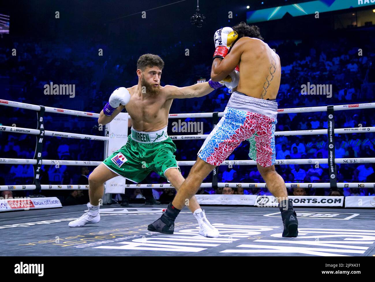 Bader Samreen (left) in action against Fuad Tarverdi during their ...