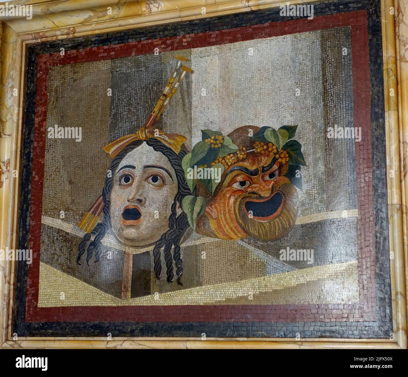 Theatrical masks, S 392, Roman, 2nd century AD, marble mosaic Stock ...
