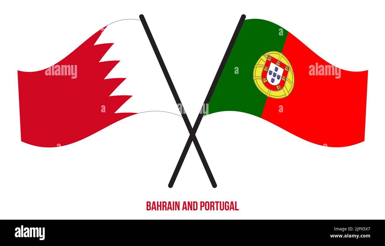 Bahrain and Portugal Flags Crossed And Waving Flat Style. Official ...
