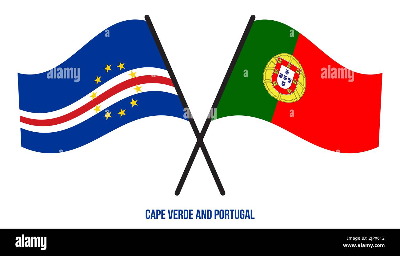 Cape Verde and Portugal Flags Crossed And Waving Flat Style. Official ...