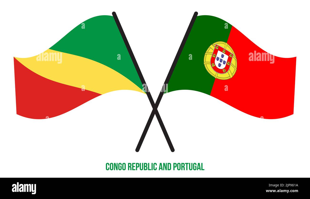 Congo Republic and Portugal Flags Crossed And Waving Flat Style ...