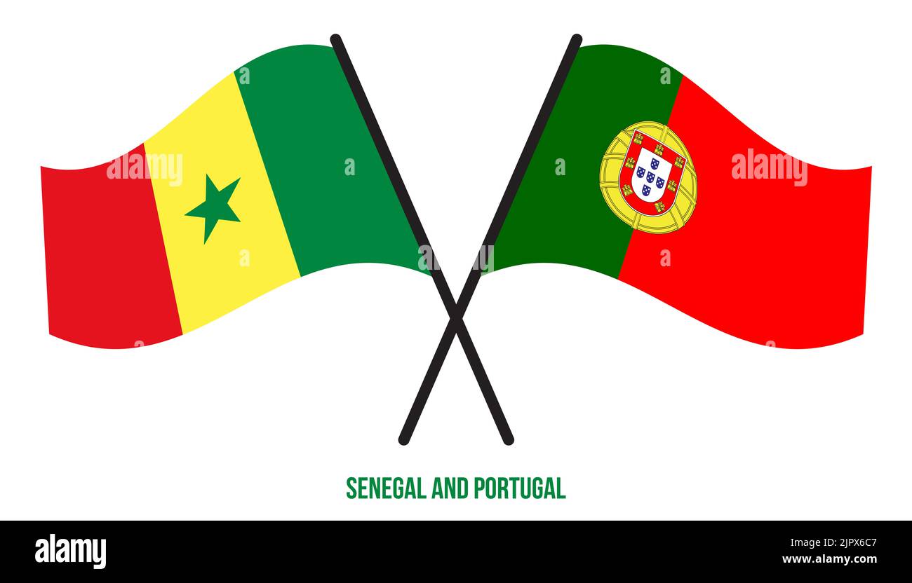 Senegal and Portugal Flags Crossed And Waving Flat Style. Official ...