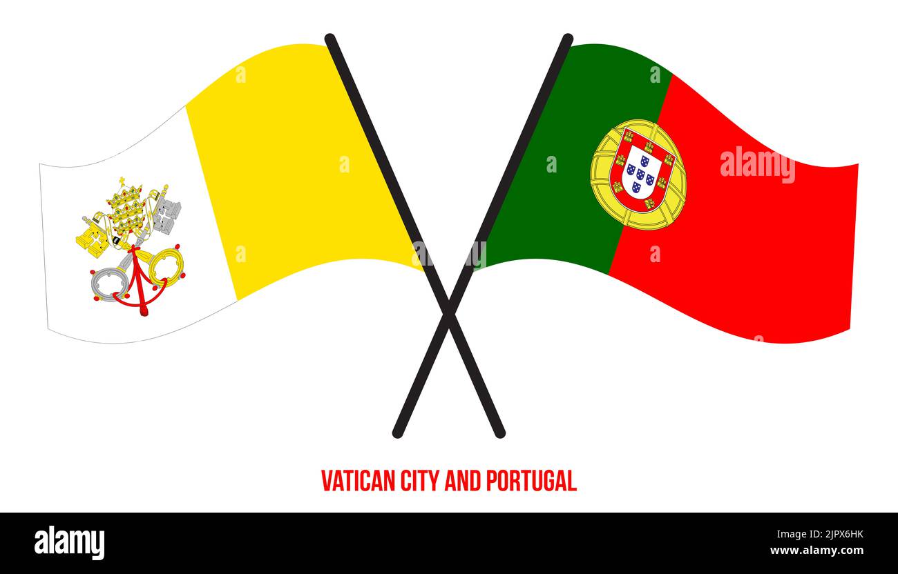 Vatican City and Portugal Flags Crossed And Waving Flat Style. Official ...