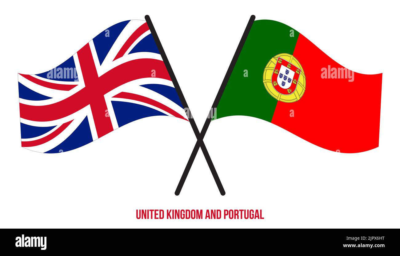United Kingdom and Portugal Flags Crossed And Waving Flat Style. Official Proportion. Correct ...