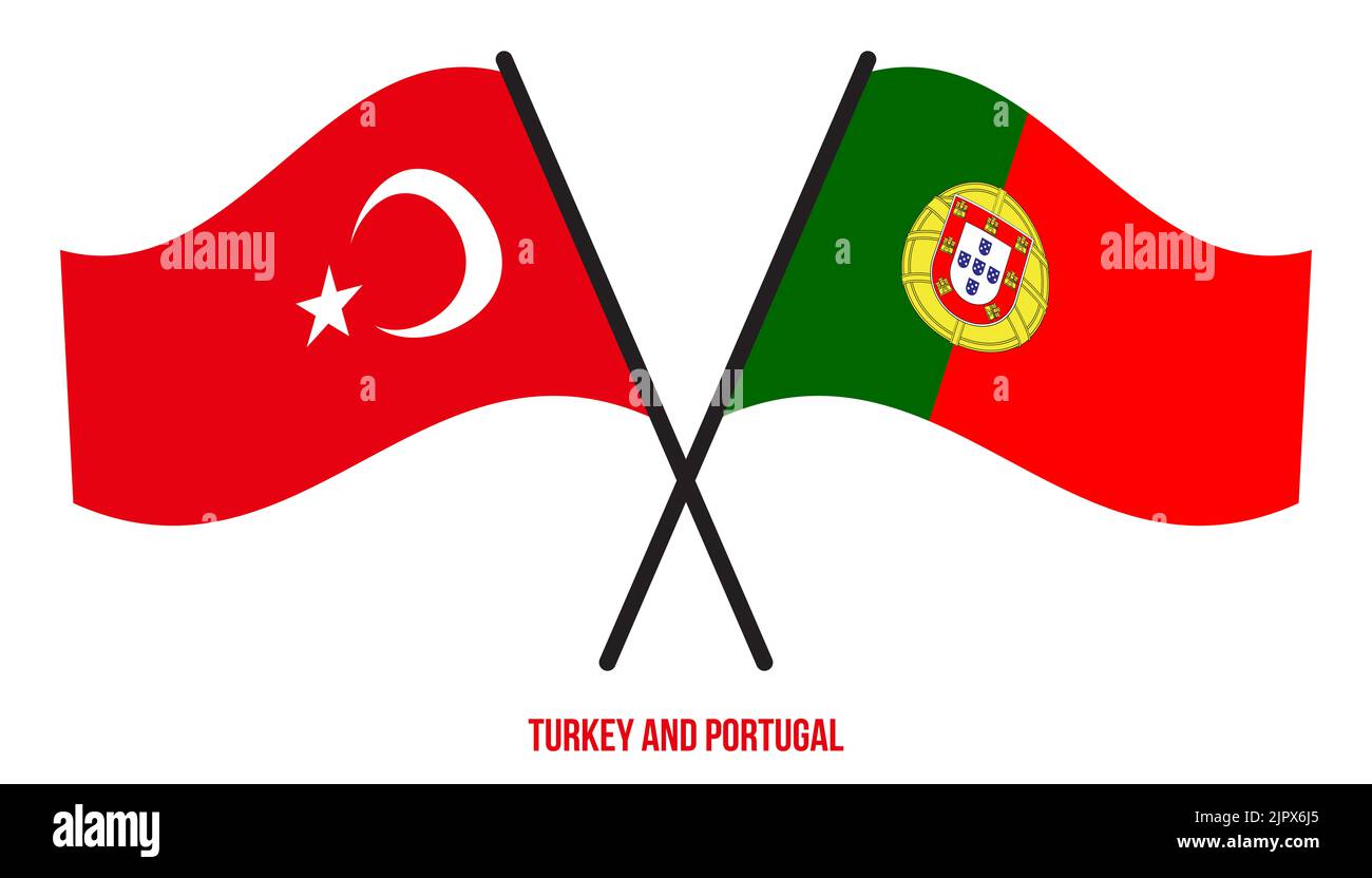 Turkey and Portugal Flags Crossed And Waving Flat Style. Official ...