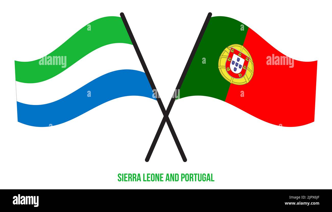 Sierra Leone and Portugal Flags Crossed And Waving Flat Style. Official ...