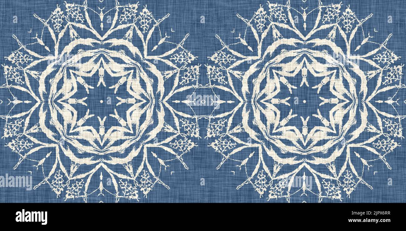 Farmhouse blue snow flake border background. Frosty batik french effect ...