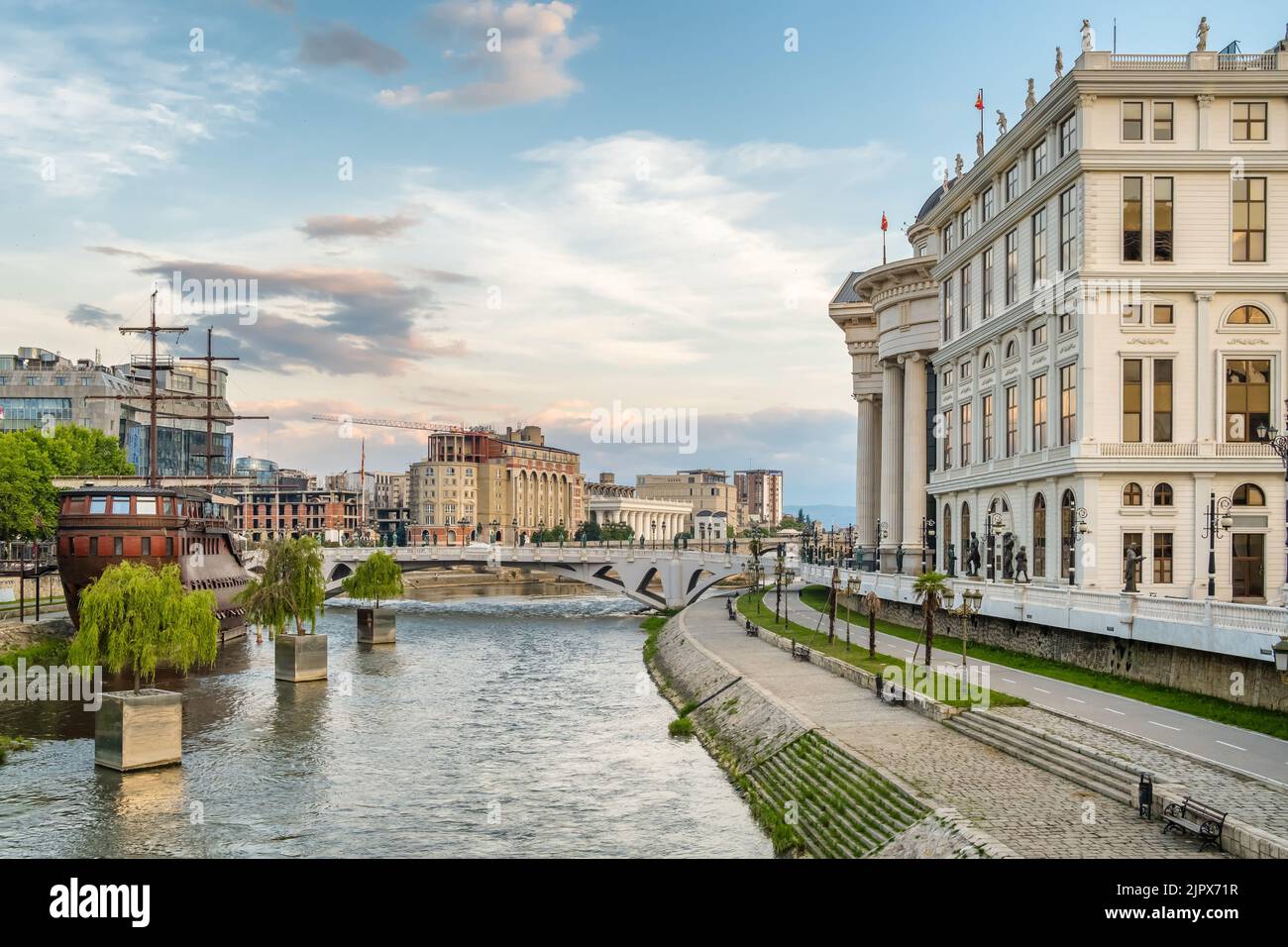 Cityscape of Skopje at sunset, North Macedonia Stock Photo - Alamy