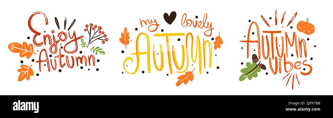 Hello Autumn vector hand drawn lettering design. Fall Welcome banner ...