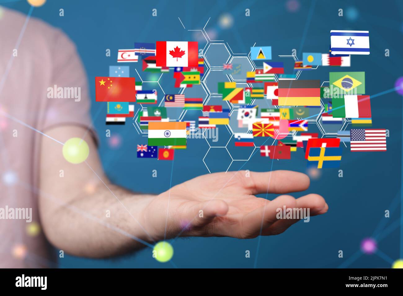 A 3D rendering of percentage icons floating in a person's hand Stock ...