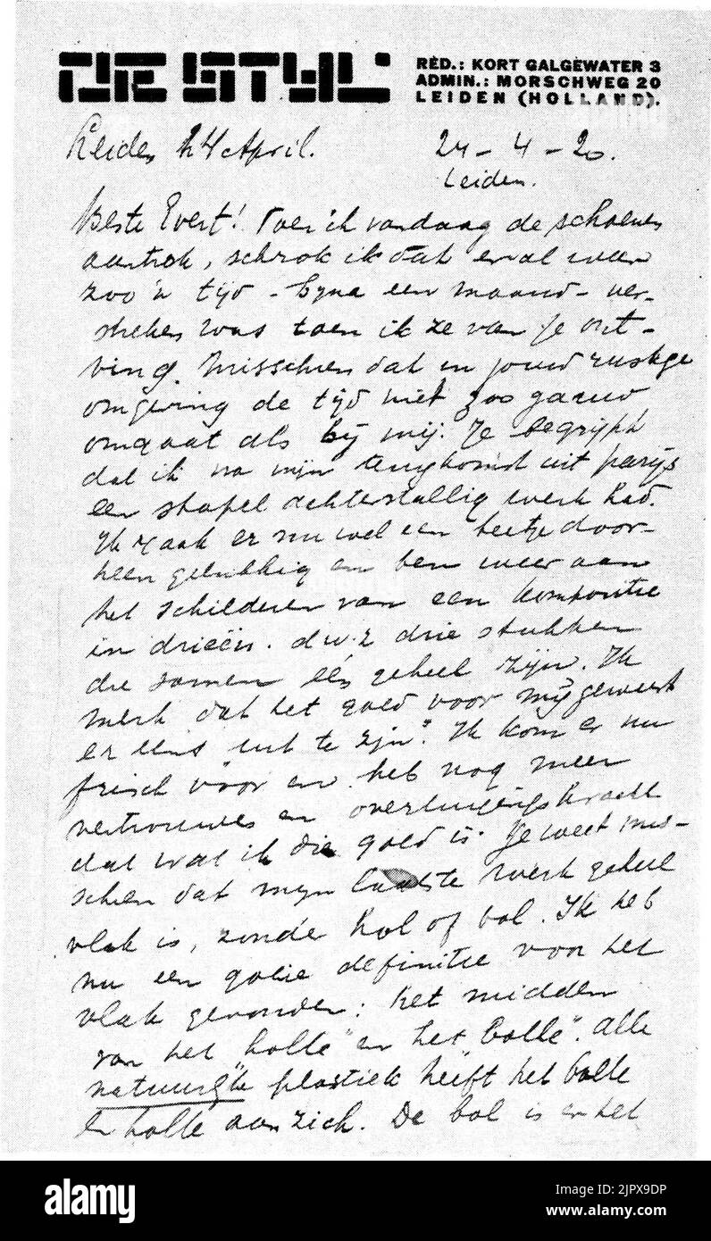 Theo van Doesburg letter to Evert Rinsema 1920-04-24 p 1 Stock Photo ...