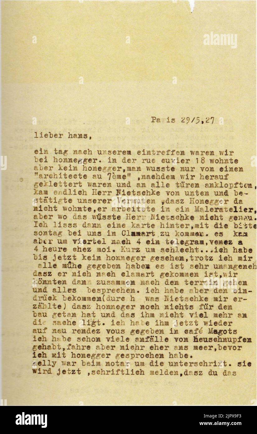 Theo van Doesburg letter to Hans Arp 1 Stock Photo - Alamy