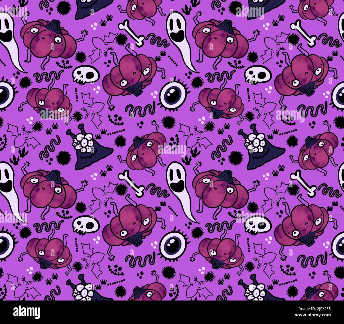 Halloween seamless pumpkins and witch hat and ghost pattern for fabrics ...