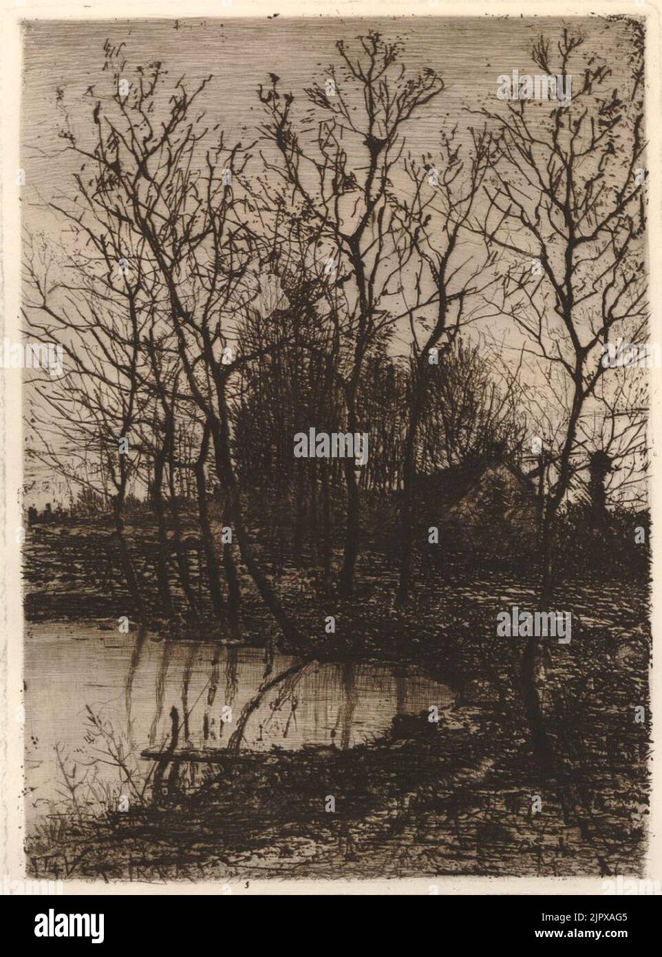 Theodoor Verstraete - Landscape with trees to the right of a pond ...