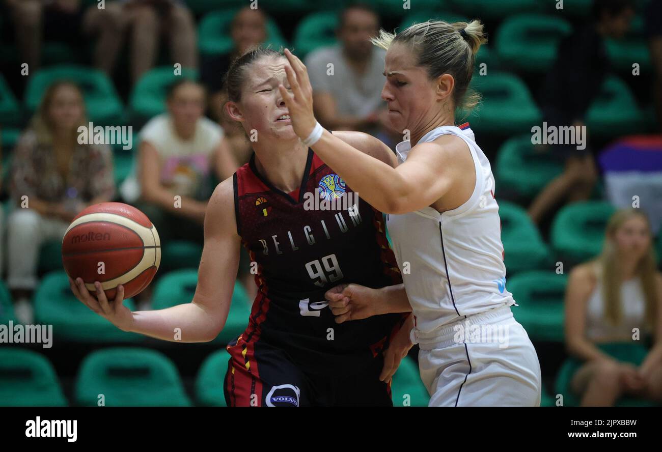 Belgium's Ine Joris fights for the ball during a friendly basketball ...