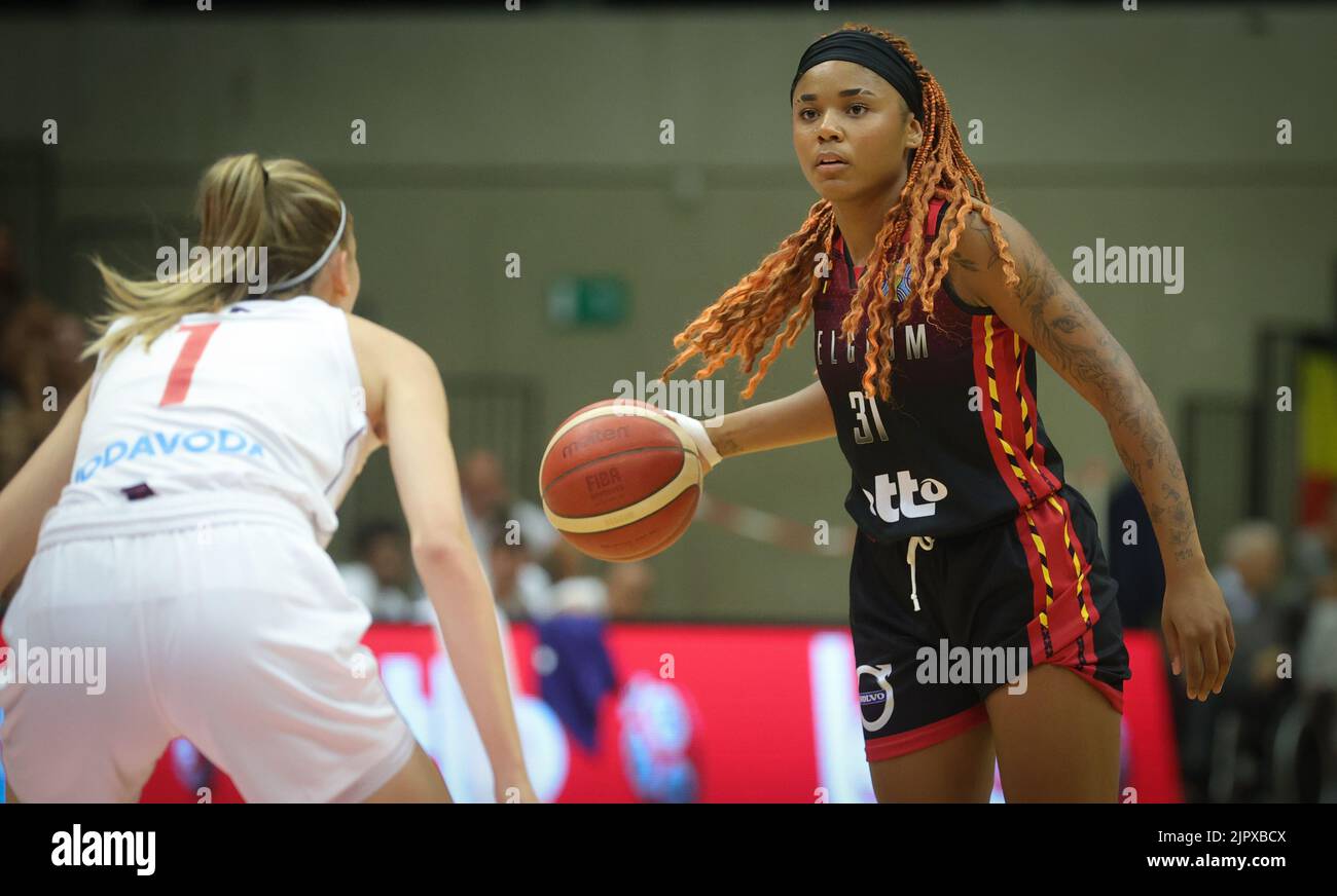 Belgium's Maxuella Lisowa Mbaka fights for the ball during a friendly ...
