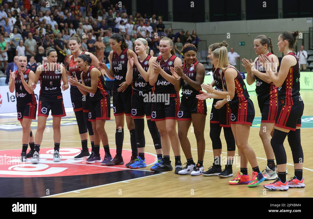 Belgian Cats' players pictured at the start of a friendly basketball ...