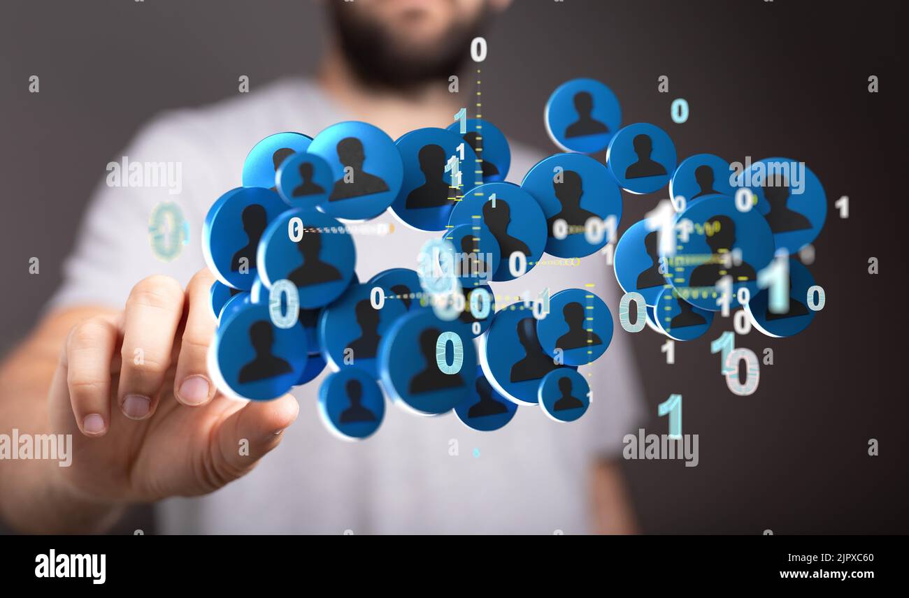 A Mans Hand Interacting With Many Of Online Users Connection And