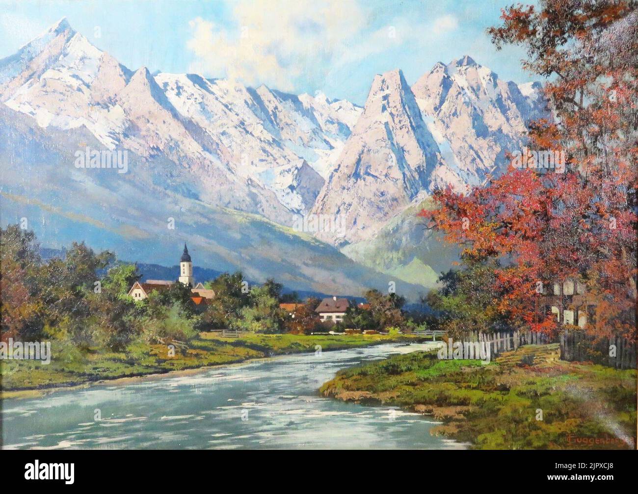 Theodor Otto Michael Guggenberger - Ramsauer Ache mit Pfarrkirche St ...