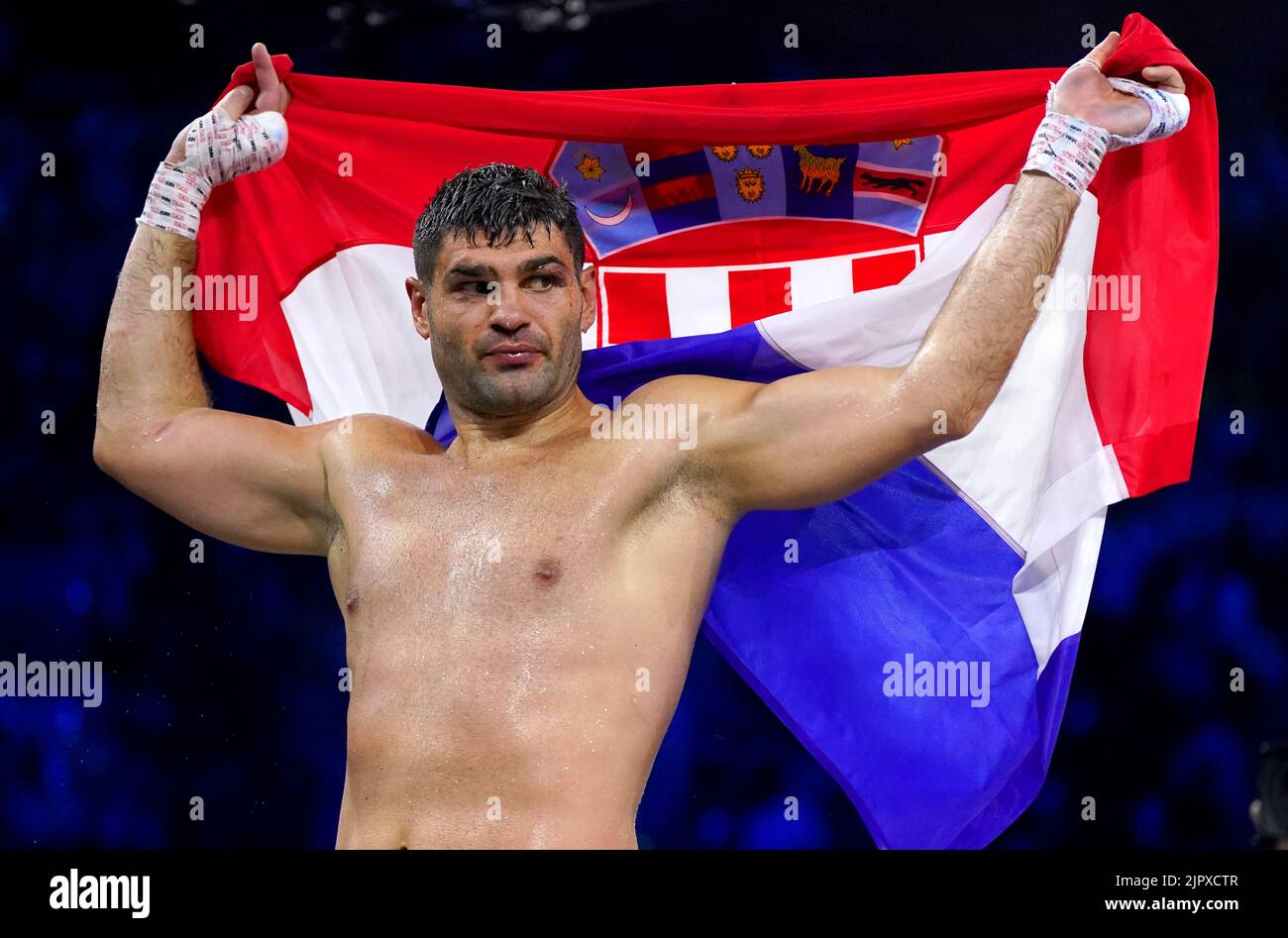 Filip Hrgovic celebrates after winning the Final Eliminator for the IBF ...