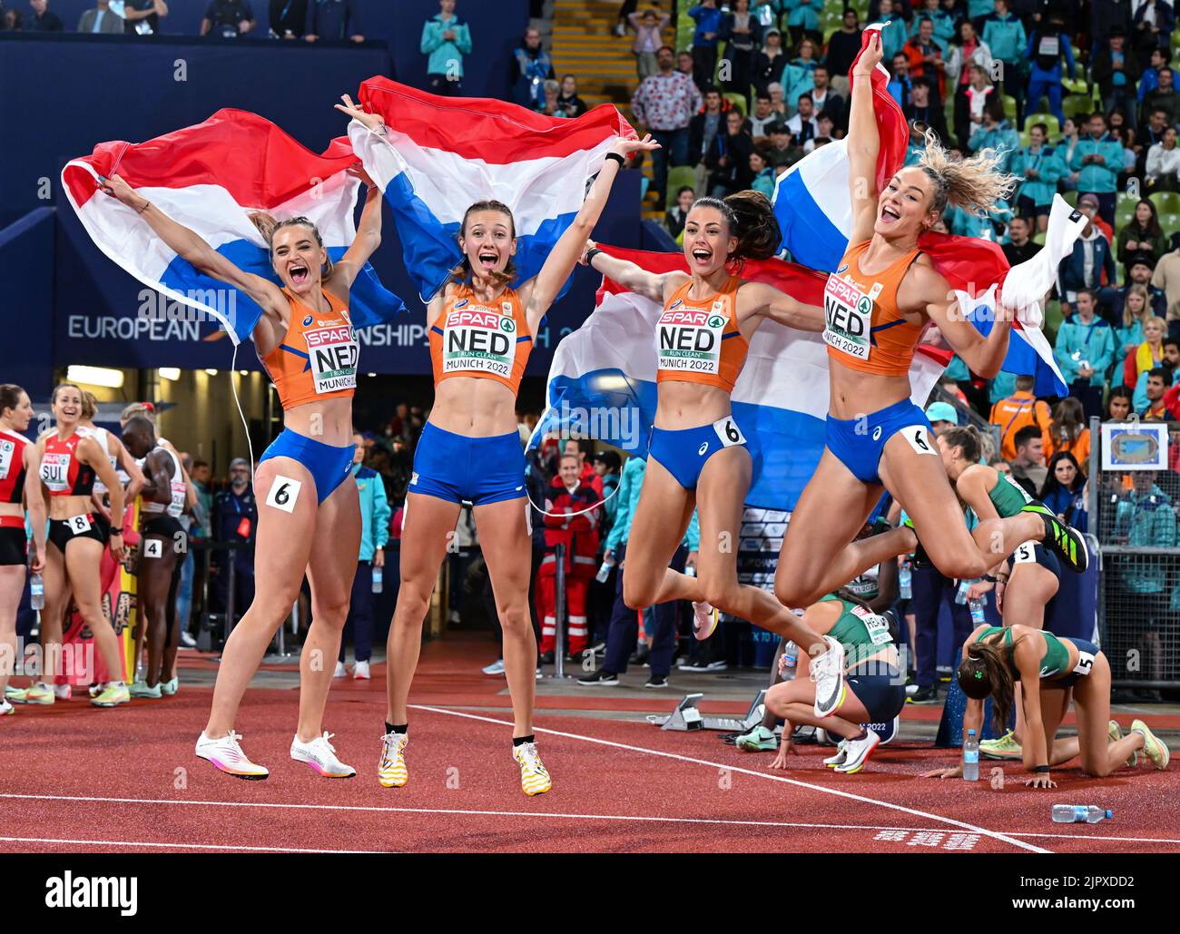 Munich, Germany. 20th Aug, 2022. European Championships, Athletics, 4 x 400m Relay, Women, Final ...