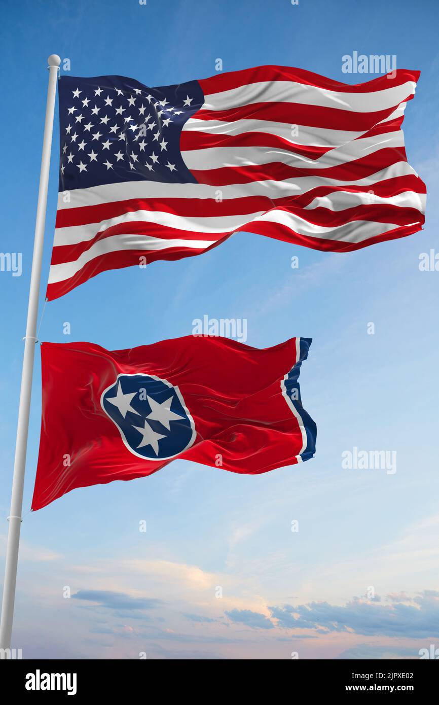 Large official Flag of US with smaller flag of Tennessee state, Usa at ...